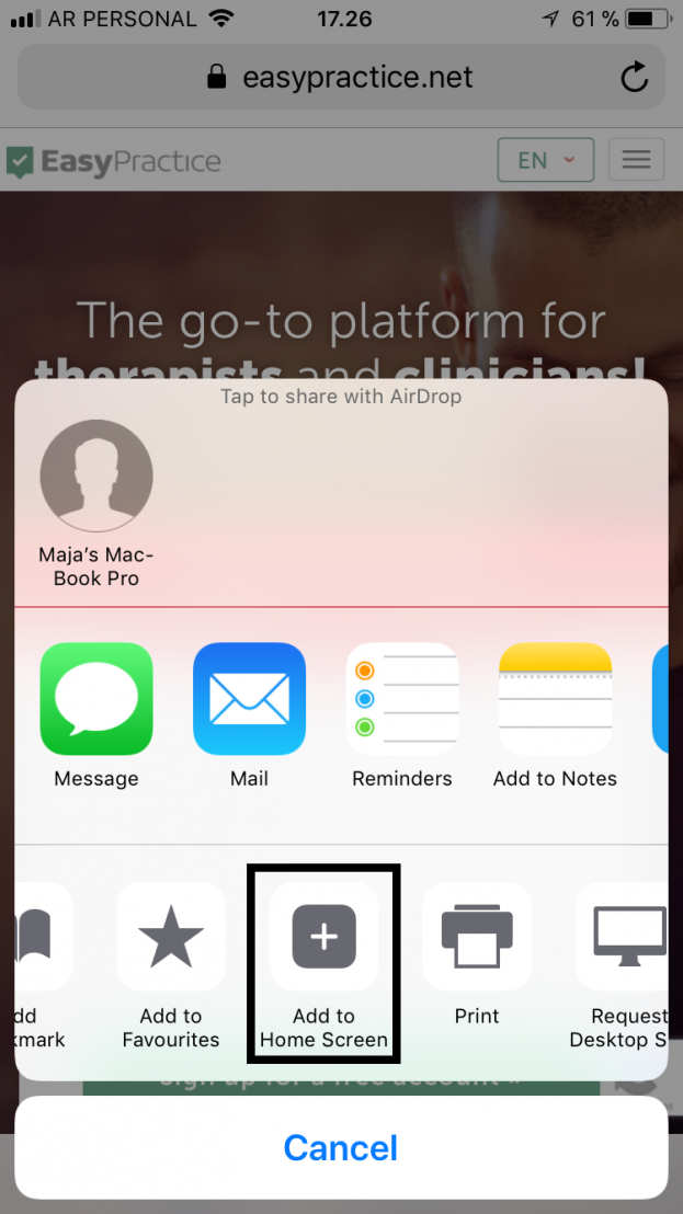 EasyPractice as an icon on your home screen - just as good as an app